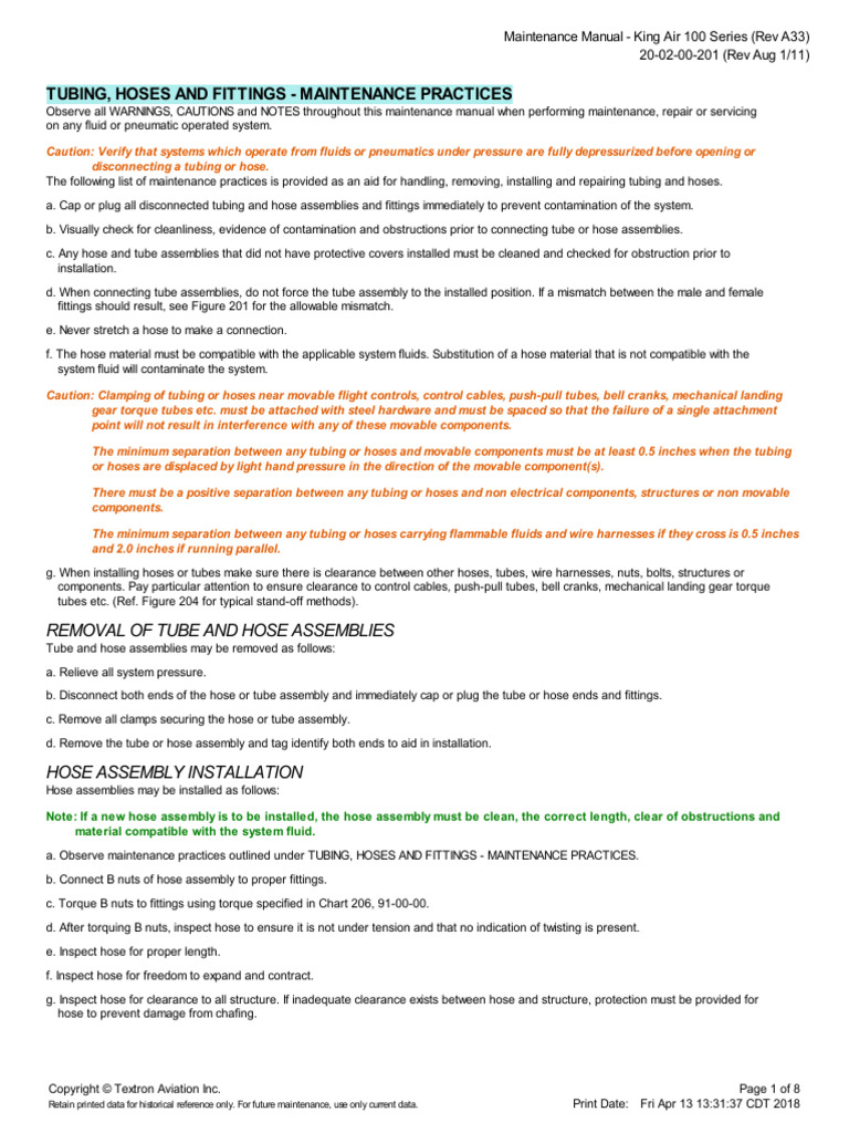 20-02-00-201 - Tubing, Hoses and Fittings - Maintenance Practices | PDF | Pipe (Fluid Conveyance ...