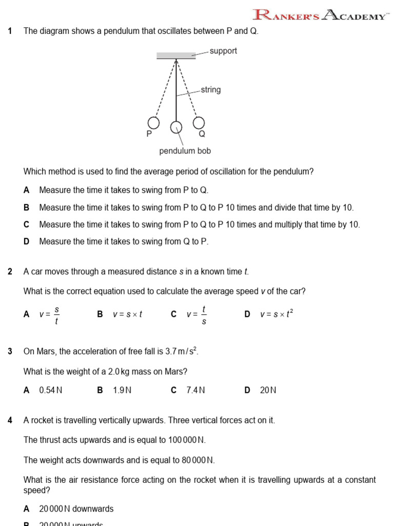 PHY PAPER | PDF | Gases | Force