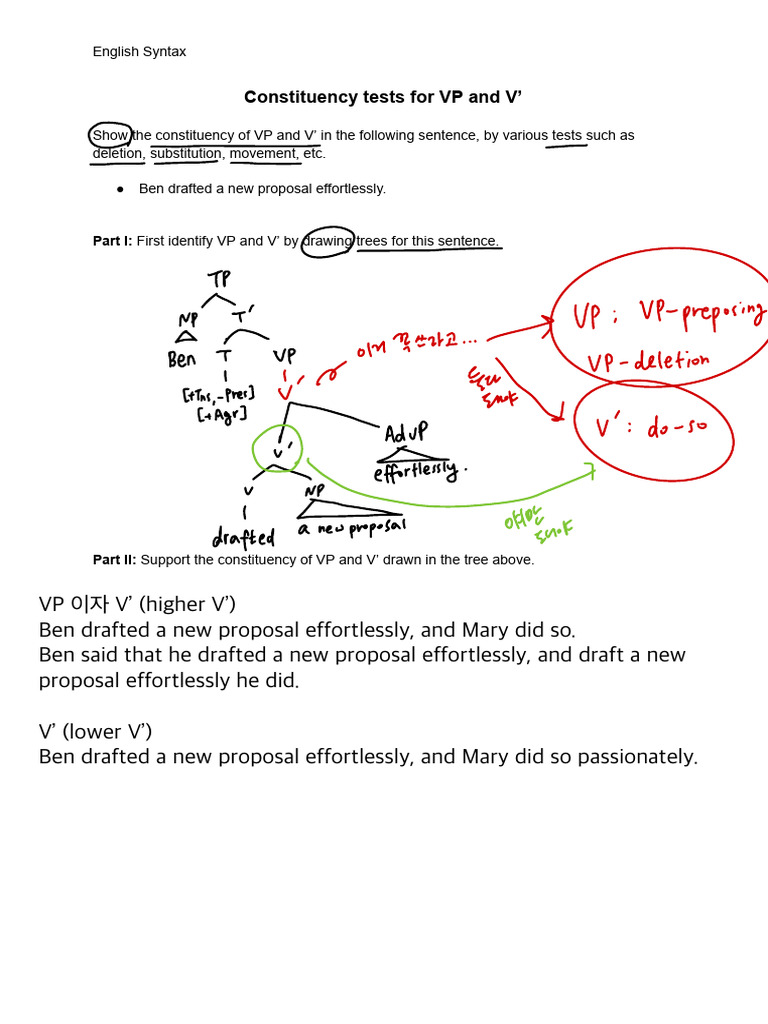 Practice_ Constituency tests for VP and V’ | PDF