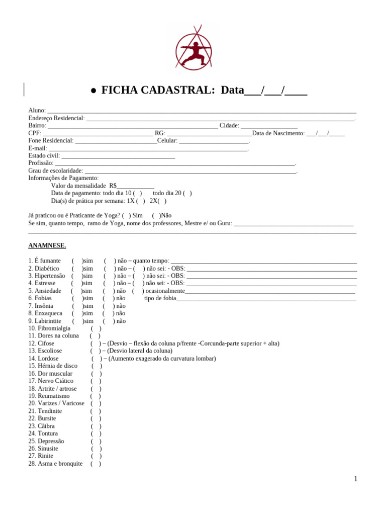 Ficha Cadastral e Anamnese | PDF | Doenças e distúrbios | Medicina Clínica