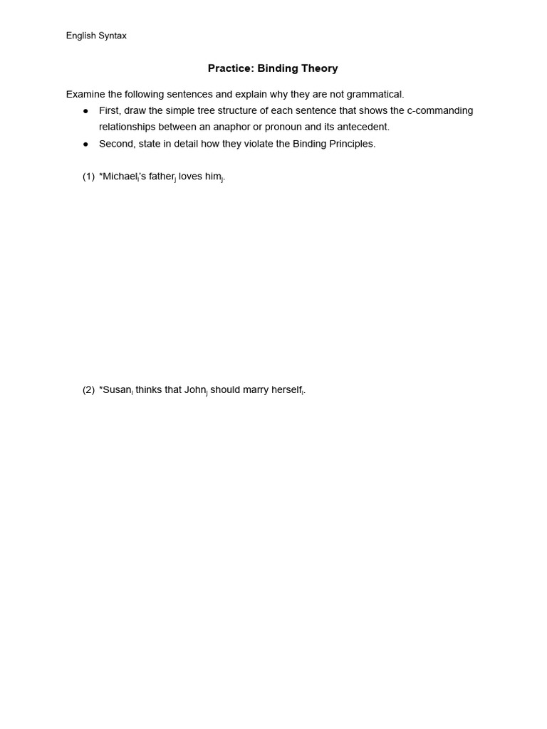 Practice Binding Theory | PDF