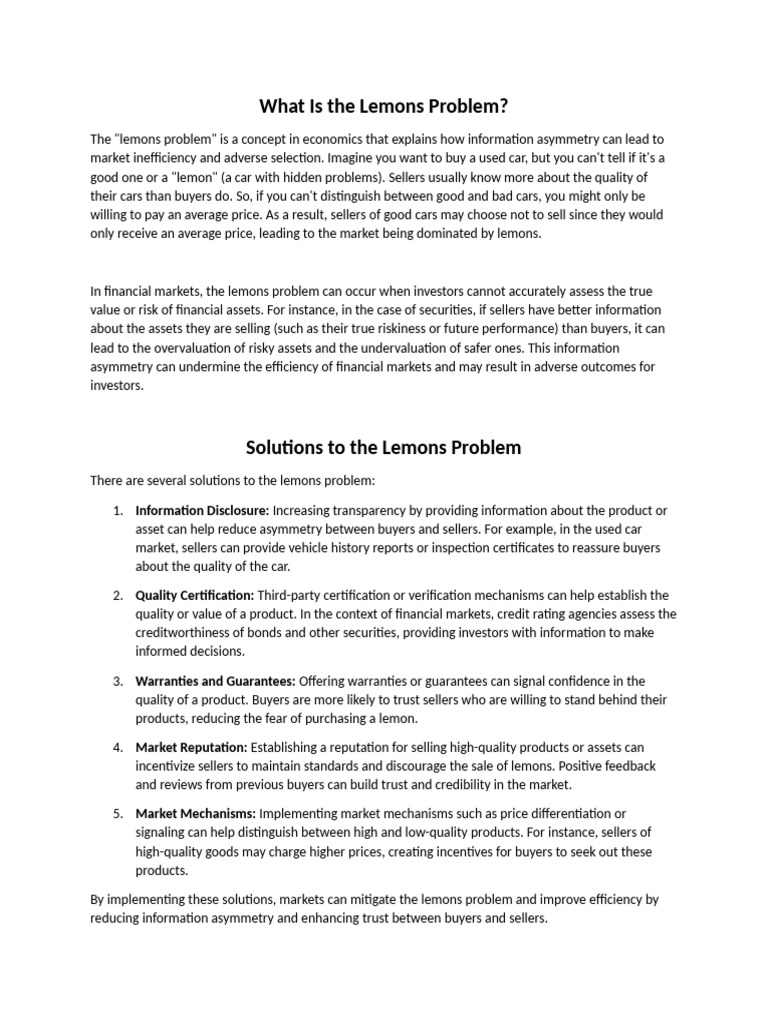 What Is The Lemons Problem | PDF | Market (Economics) | Business