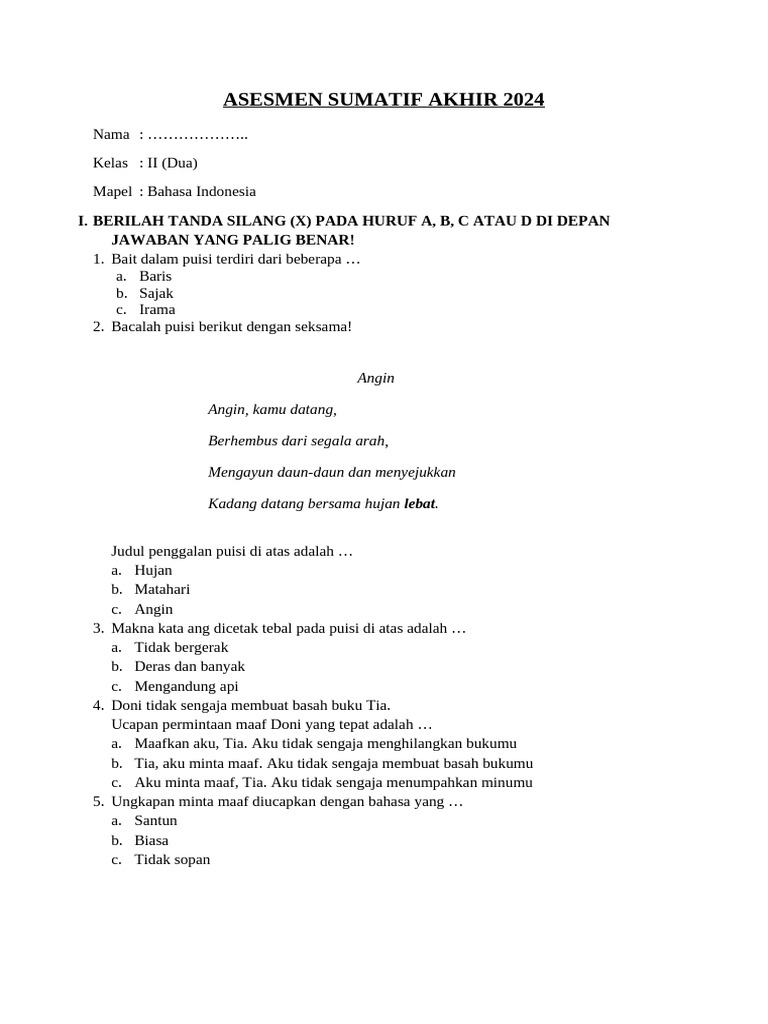 ASESMEN SUMATIF AKHIR 2024 BINDO Kel 2 | PDF