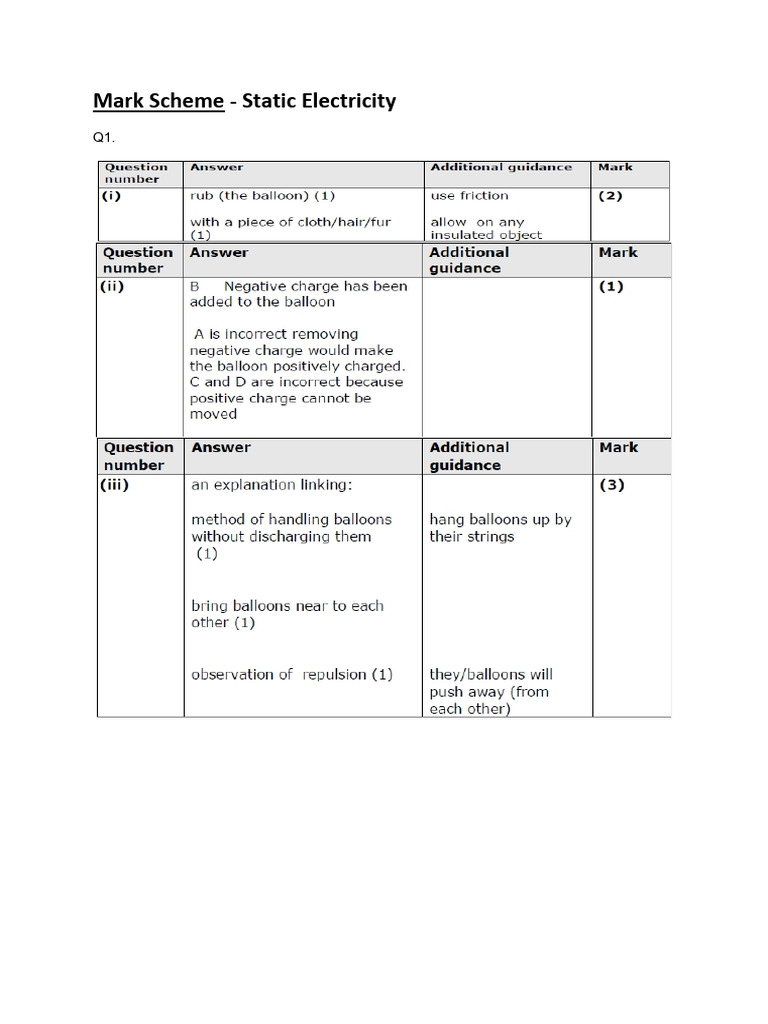 MYP 4 - Electricity - Static Electricity - Worksheet Day 3 ANSWER | PDF