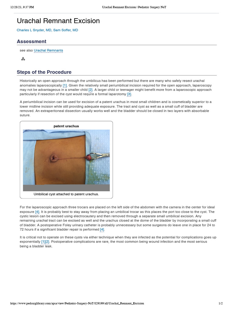 Urachal Cyst Excision Techniques | PDF | Surgery | Medical Specialties
