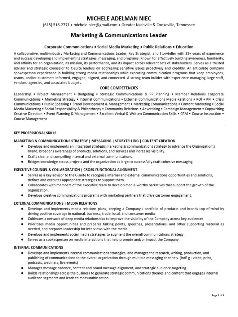 Michele Niec Resume - December 2024 | PDF | Public Relations | Digital ...