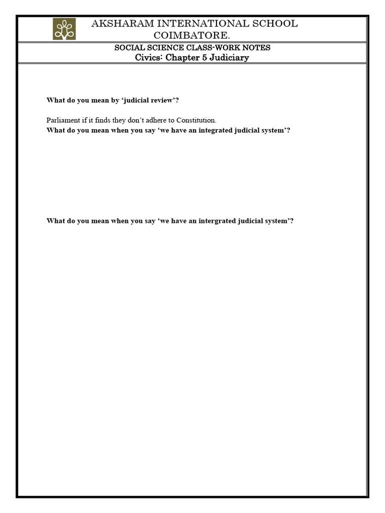 Class 8 Civics Judiciary Class Work Notes | PDF | Appeal | Acquittal