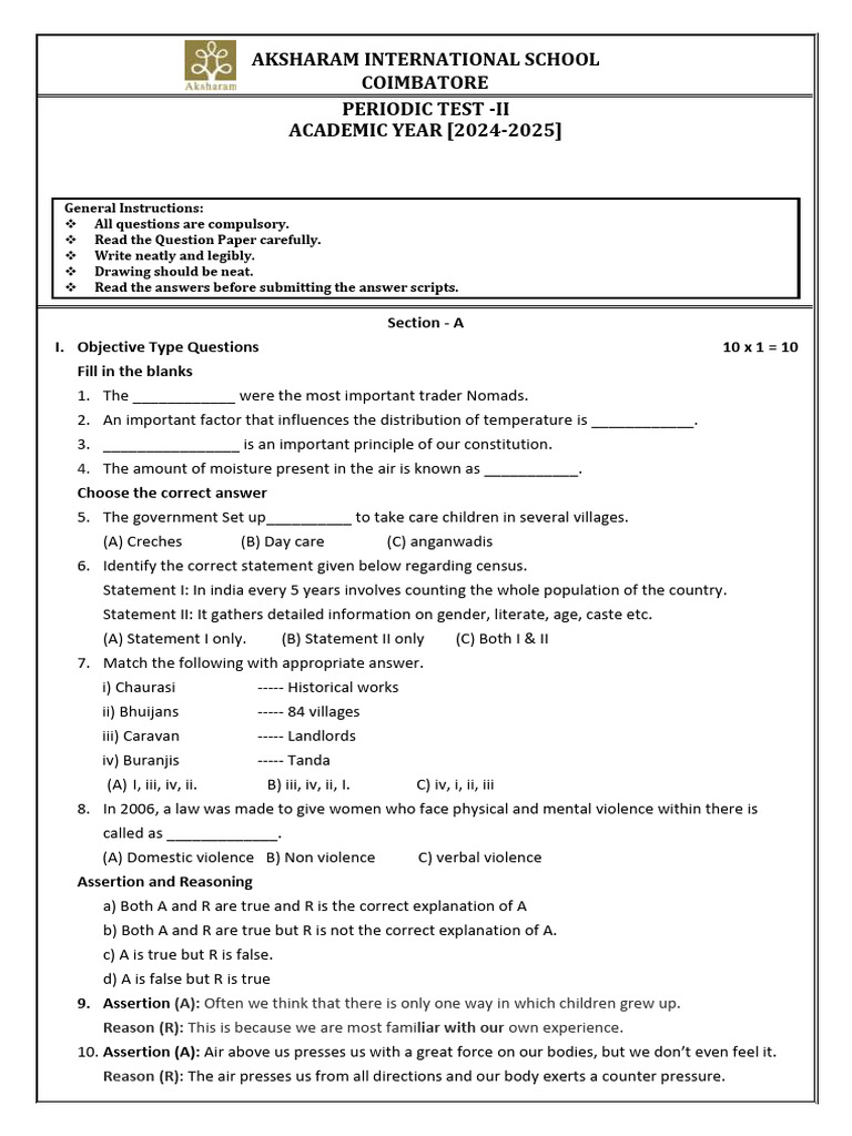 Grade VII Social Science Question Paper PT2 | PDF