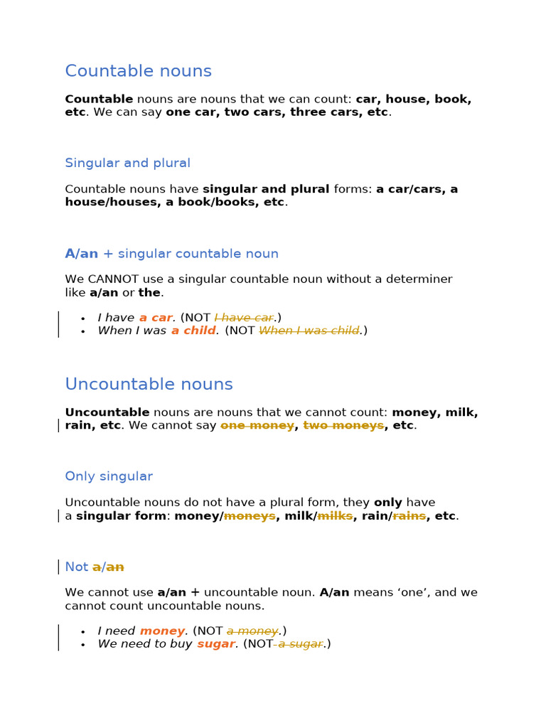 A, some, any – countable and uncountable nouns | PDF | Plural ...