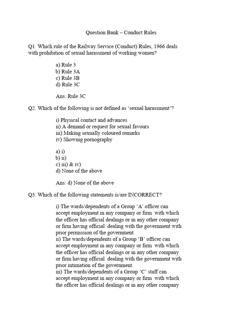 MCQ in Conduct Rules-1-1 | PDF | Sexual Harassment