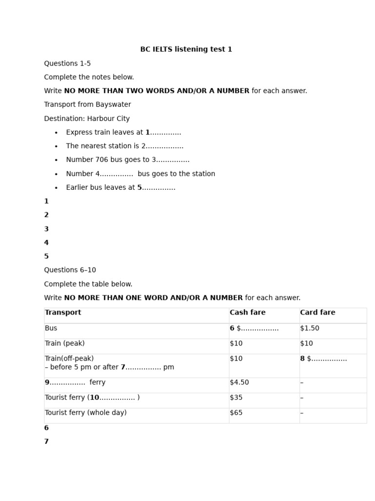 BC IELTS Listening Test 1 Answers | PDF | Narration | Hedonism