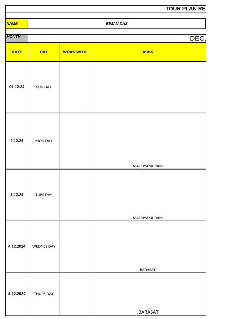 Biman Das tour plan sep24 | PDF | Bengal