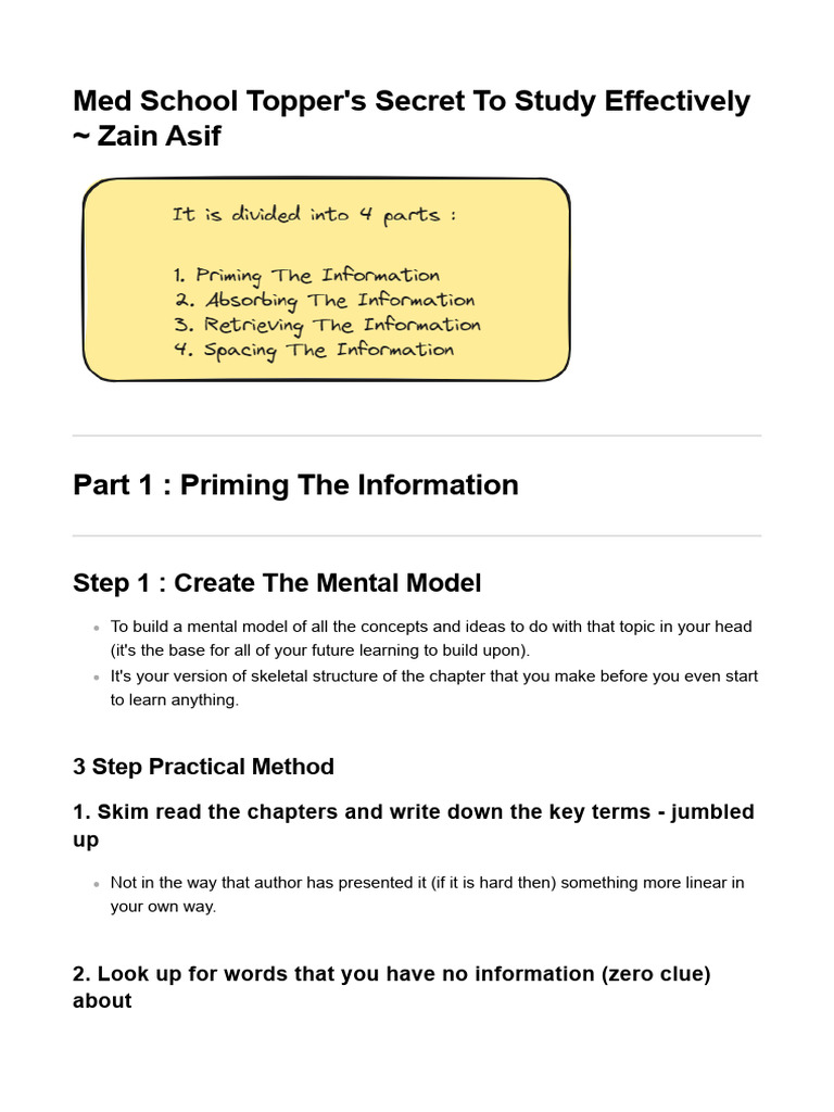 Zain Asif's Study Secrets for Med School | PDF | Information | Concept