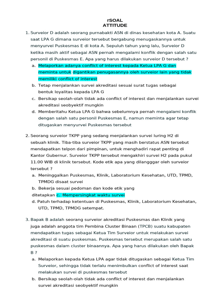 GABUNGAN BANK SOAL TKPP-2024 (Attitude-Skill-Knowledge) | PDF