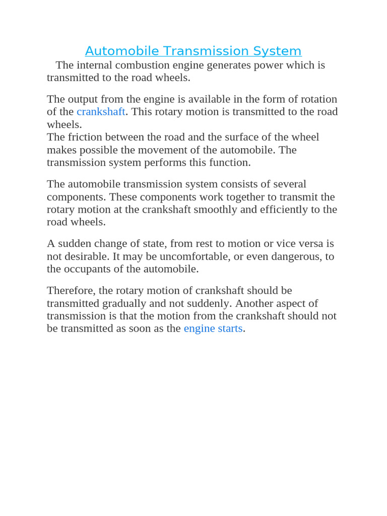 Automobile Transmission System | PDF | Axle | Engines