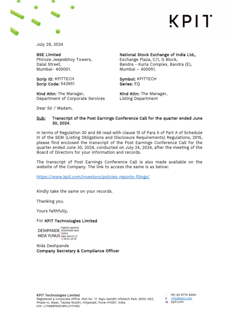 KPIT Q12025 Earnings Transcript | PDF | Joint Venture | Expense