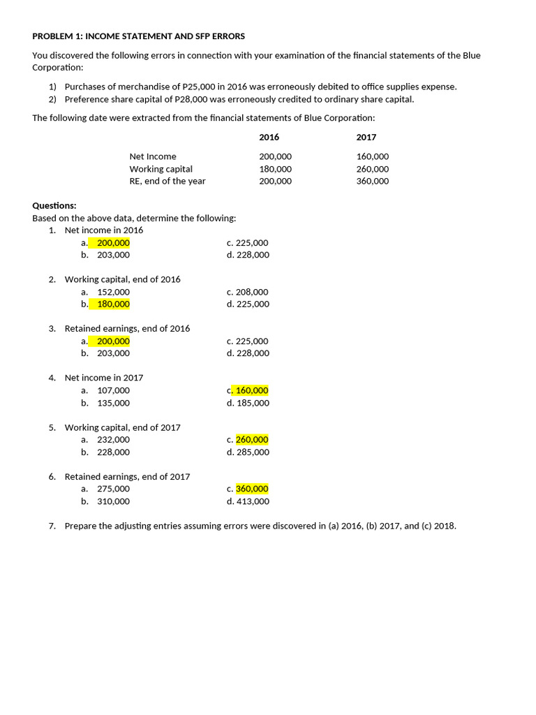 Financial Statement Error Analysis Guide | PDF | Expense | Depreciation