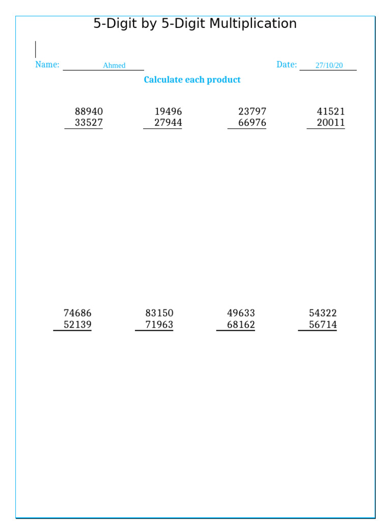 Ahmed 5 Digit Multiplication Week 3 | PDF