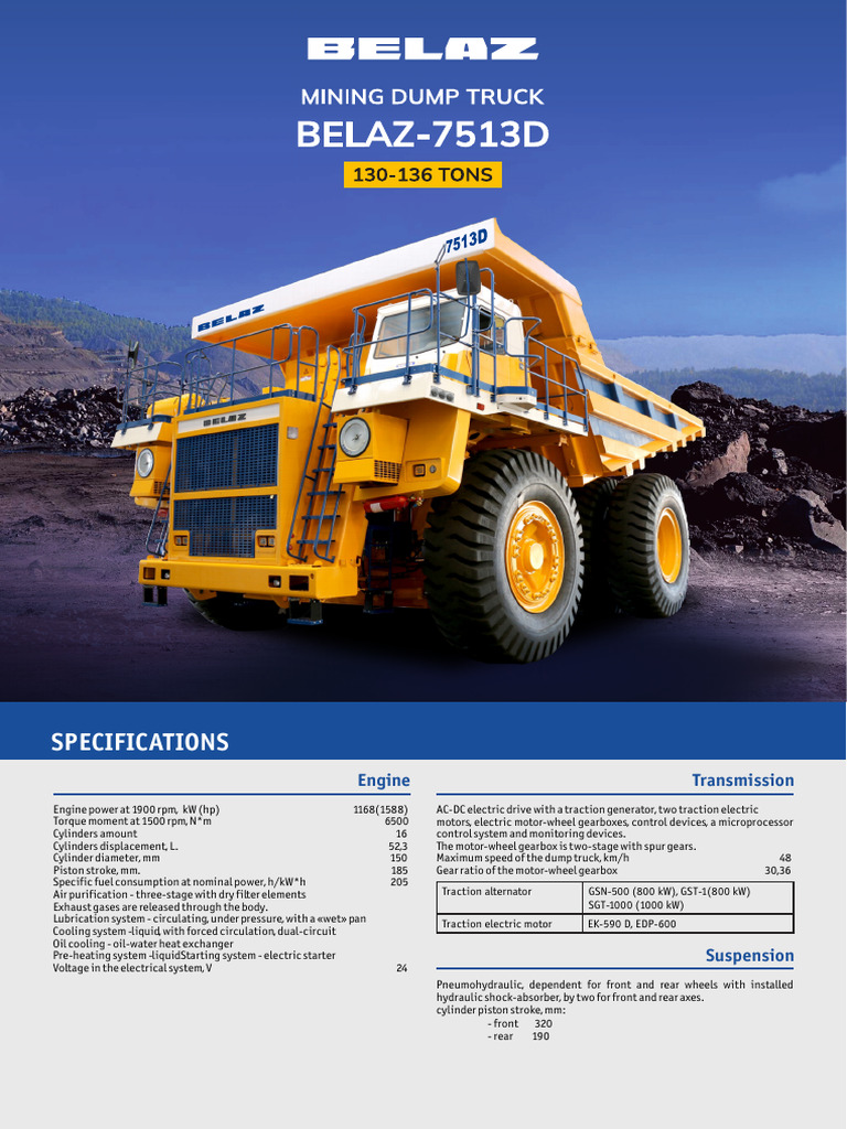 Specifications for BELAZ Dump Trucks | PDF | Engines | Truck