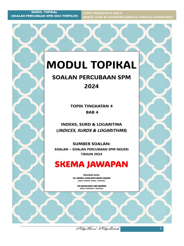 T4 Bab 4 Indeks, Surd Dan Logaritma (PSPM 2024) - Skema | PDF