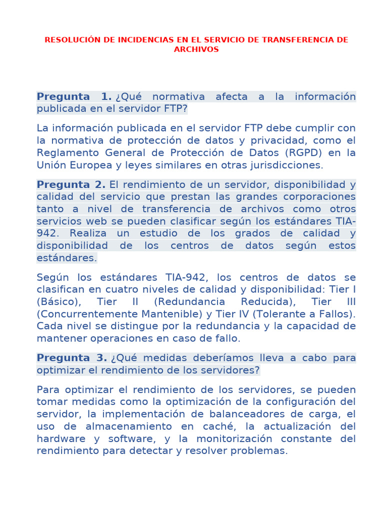 Resolución de Incidencias en El Servicio de Transferencia de Archivos | PDF