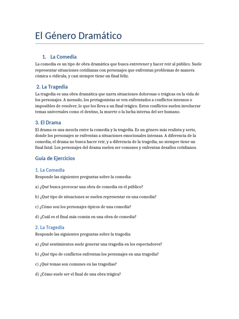 Guia Aprendizaje Ejercicios Genero Dramatico 8 Basico | PDF | Tragedia ...