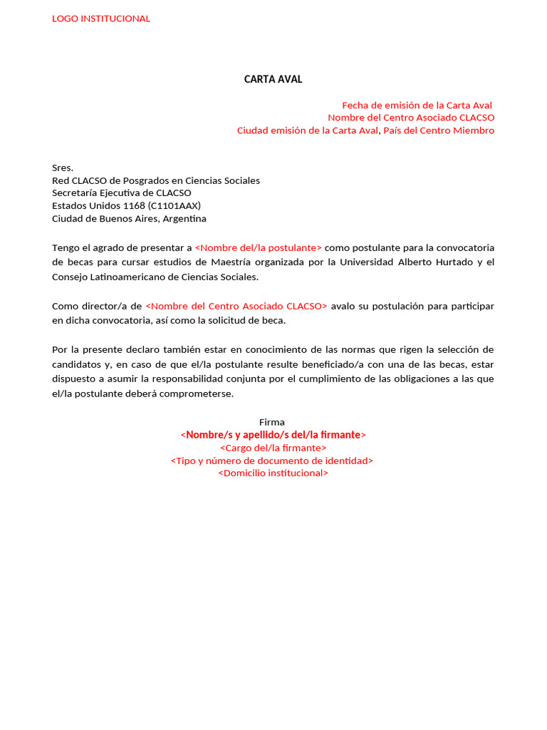 Modelo Carta Aval CLACSO 1 1 | PDF