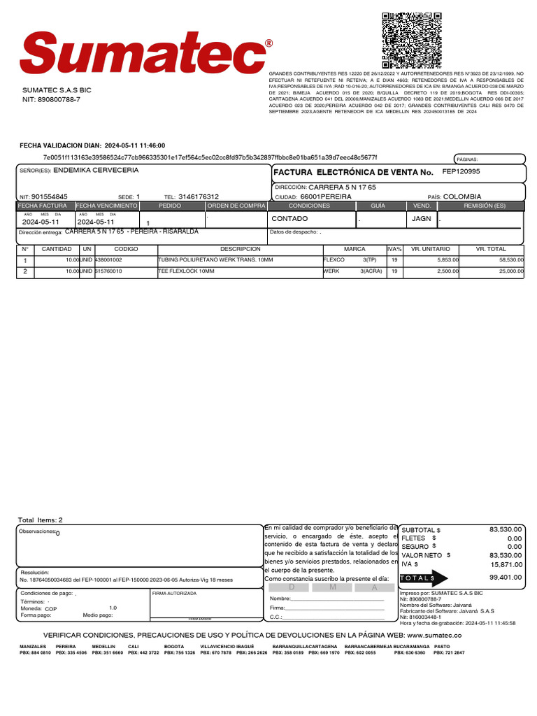 Factura Sumatec 2 | PDF | Industrias de servicio