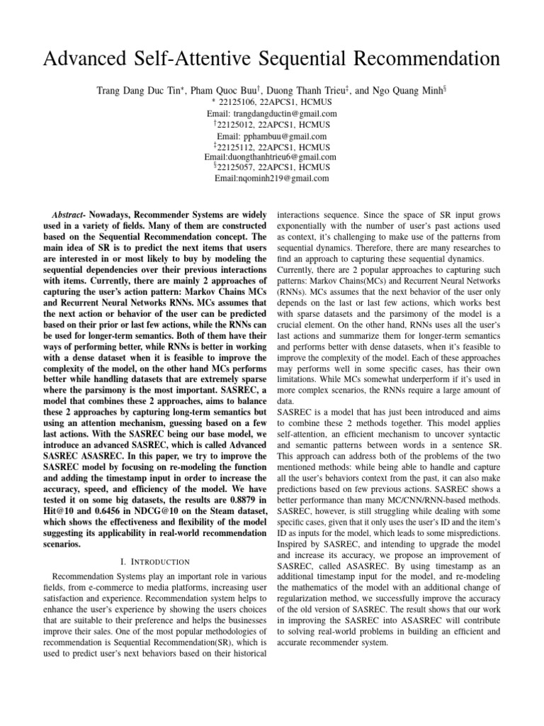 Advance Self Attentive Sequential Recommendation | PDF | Conceptual Model | Artificial Neural ...