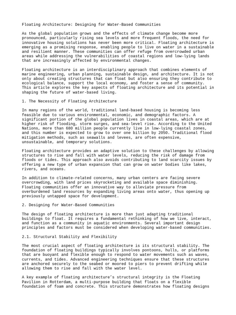 Article On Floating Architecture | PDF | Sustainability | Flood