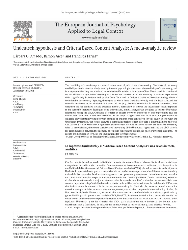 Validating the Undeutsch Hypothesis | PDF | Psychology | Meta Analysis