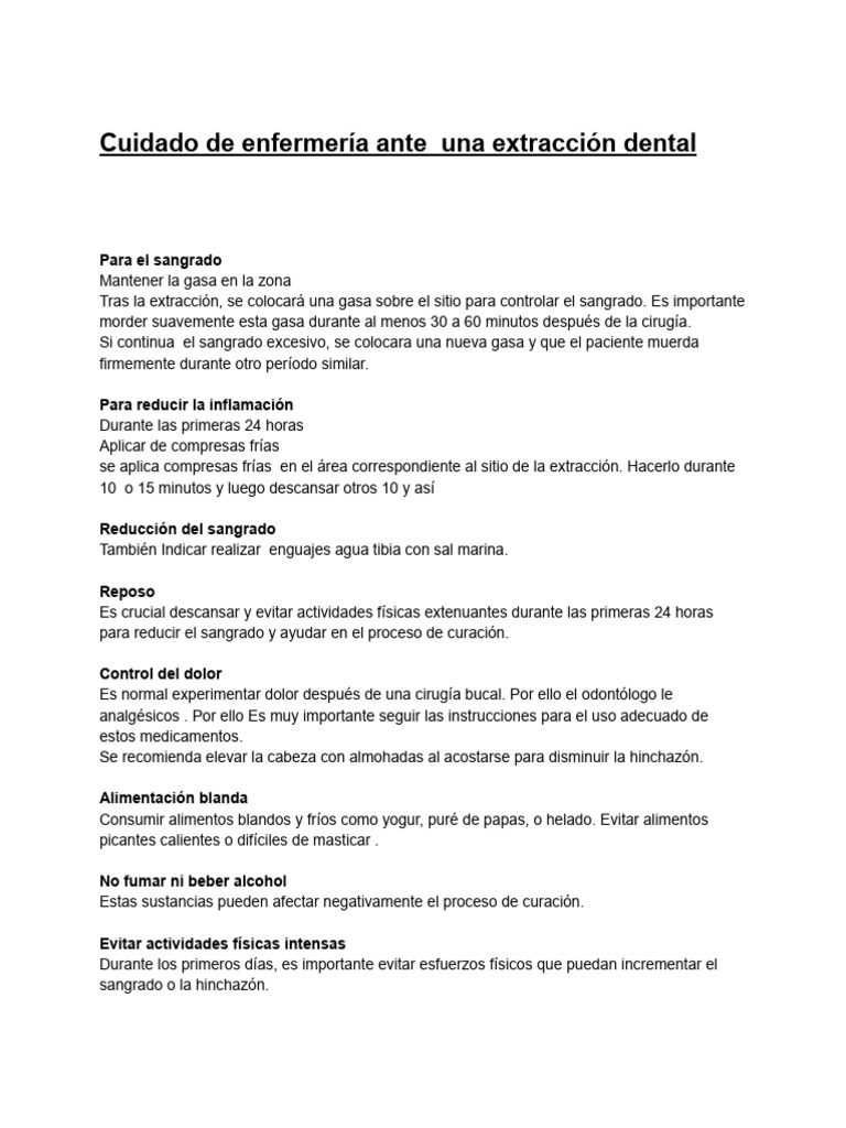 Cuidados post-extracción dental esenciales | PDF