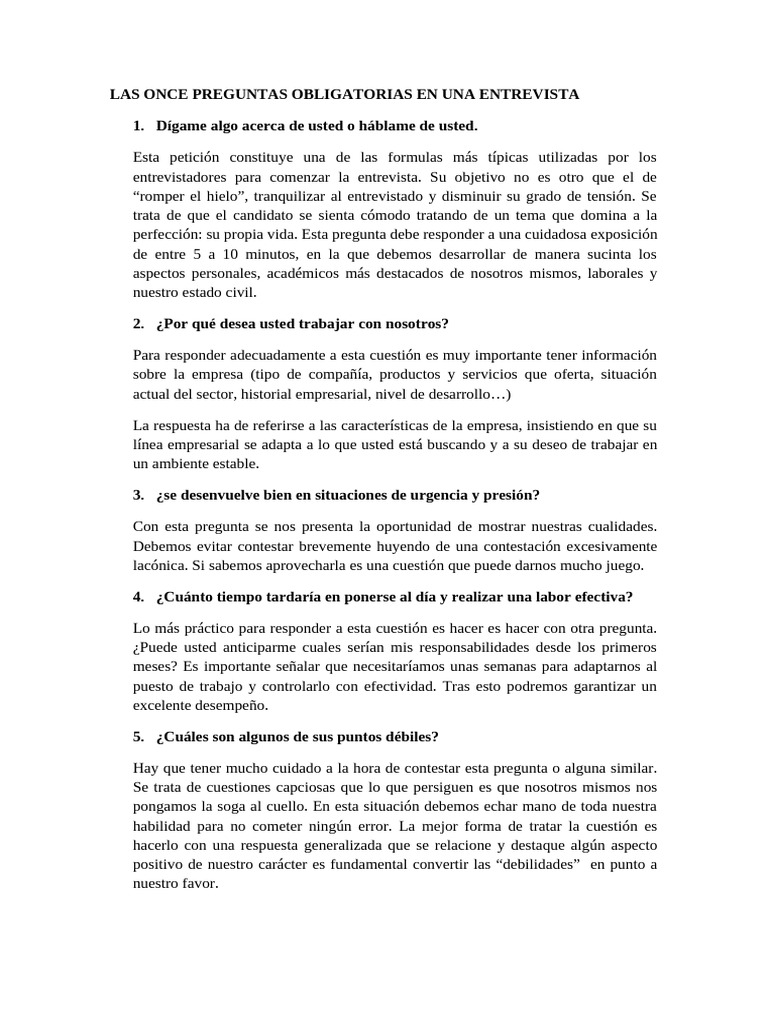 Preguntas de La Entrevista | PDF