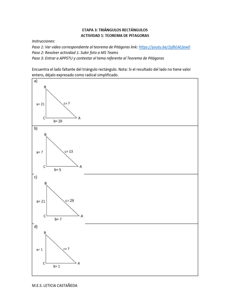 Actividad 1 Teorema de Pitagoras | PDF