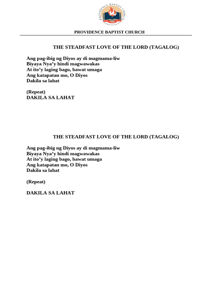 THE STEADFAST LOVE OF THE LORD (Tagalog Version) | PDF