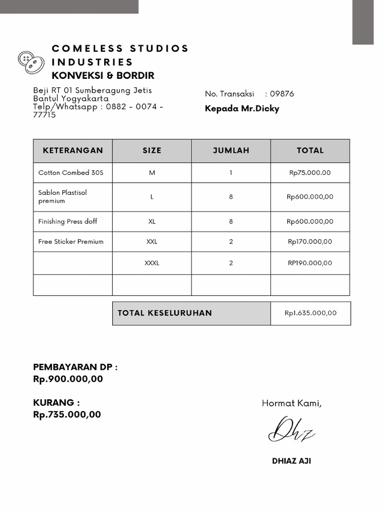 Invoice Mr.dicky Tshirt-code2838@ | PDF