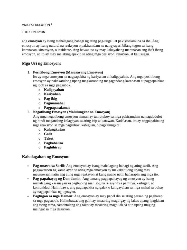 Esp 8 Emosyon | PDF