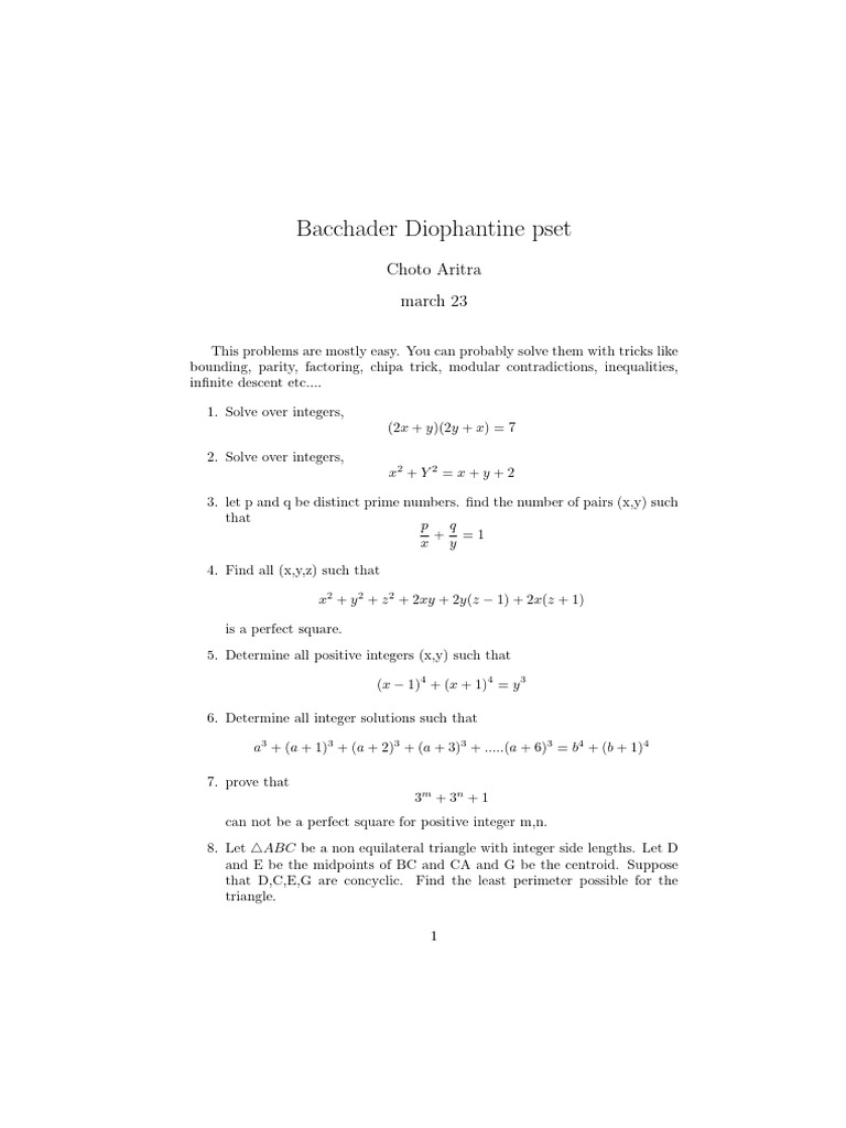 Diophantine Pset | PDF