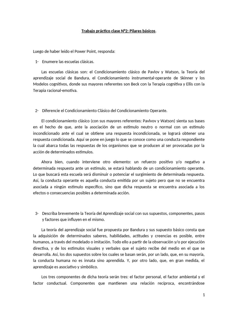 Trabajo Práctico 2 Pilares Básicos. TCC 2021 | PDF | Terapia de conducta cognitiva | Terapia ...