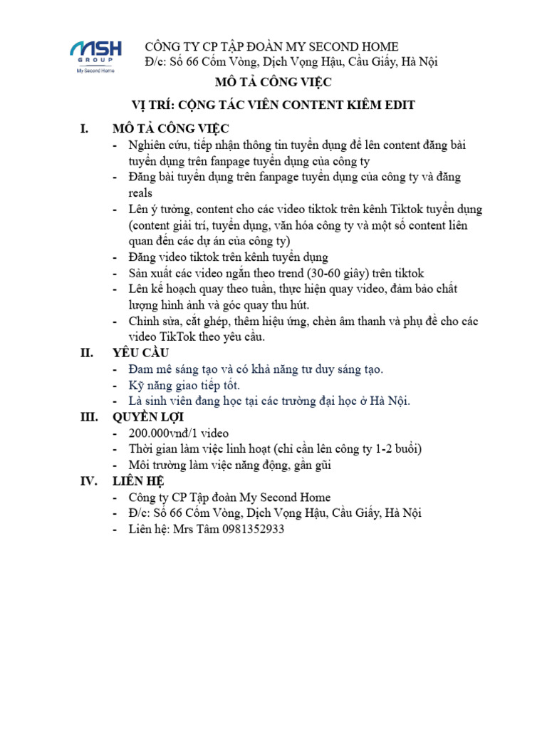 CTV Content Kiêm Edit - MSH | PDF