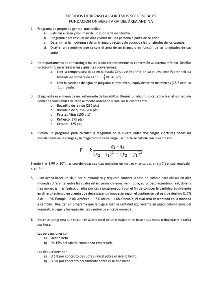 Ejercicios Algoritmos (Secuenciales) Pseudocodigo | PDF | Moneda