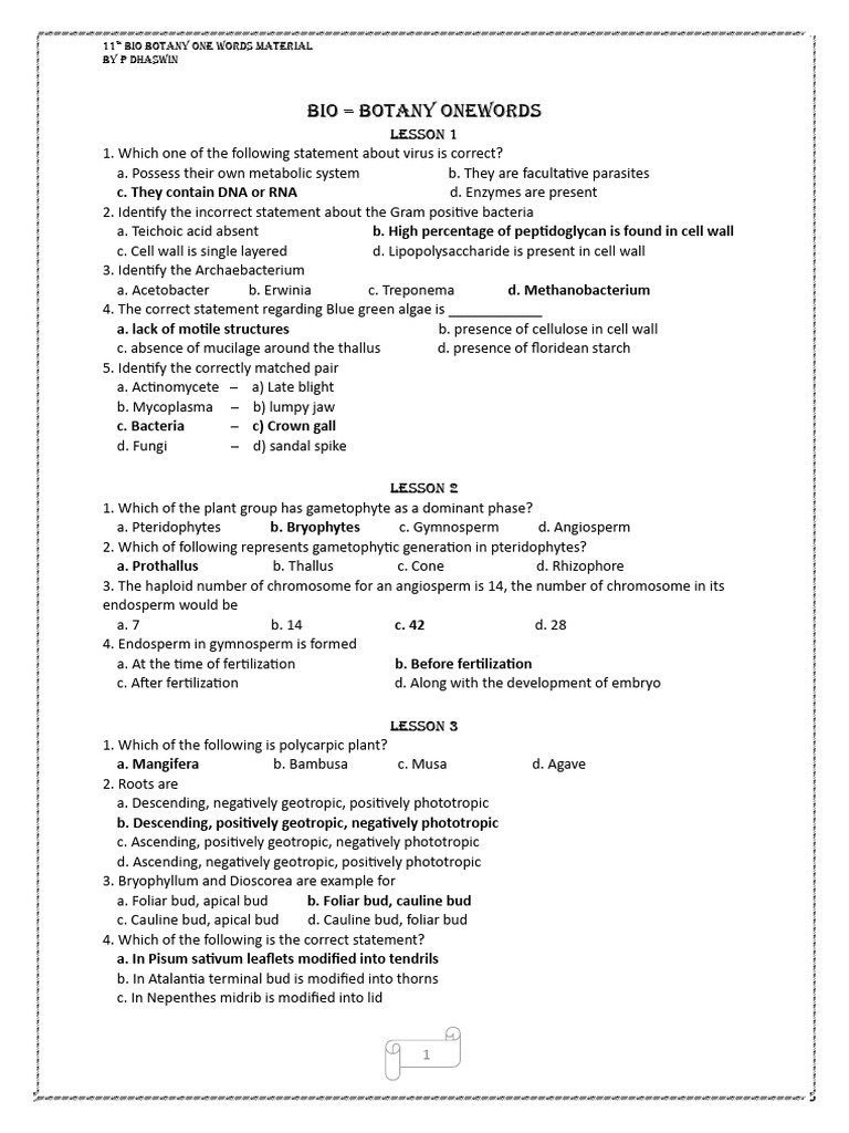 11th Grade Bio Botany Study Material | PDF | Meiosis | Citric Acid Cycle