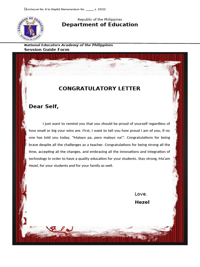 Congratulatory Letter for Teachers | PDF