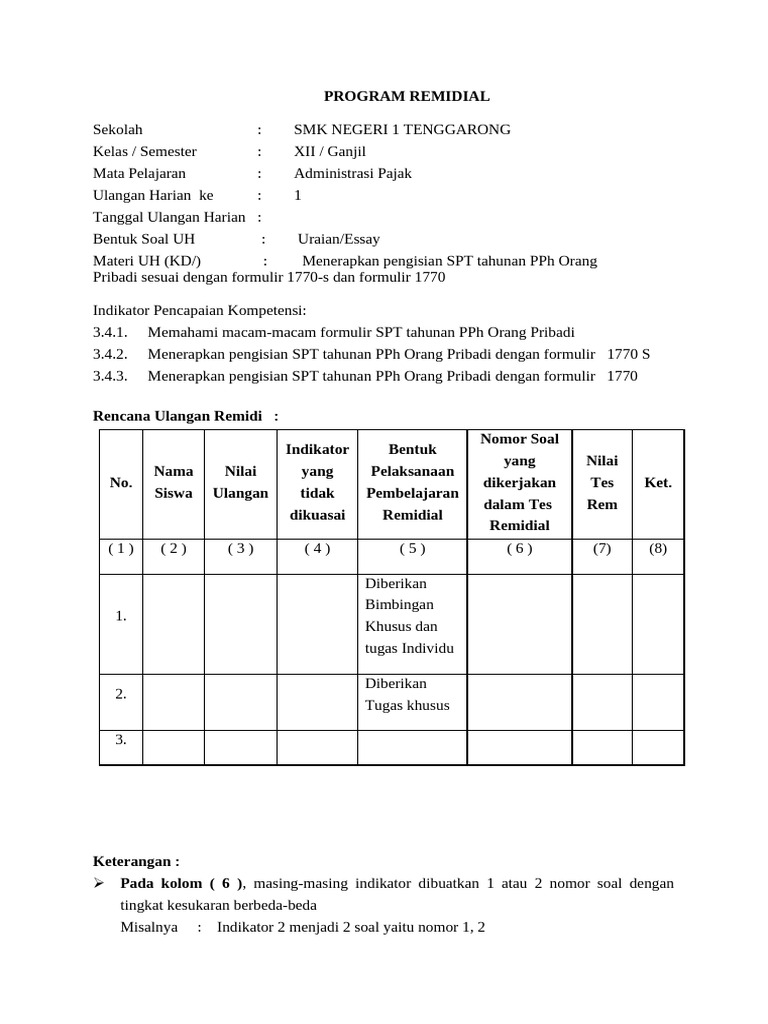 Program Remidial Dan Pengayaan KD.3.4 4.4 | PDF