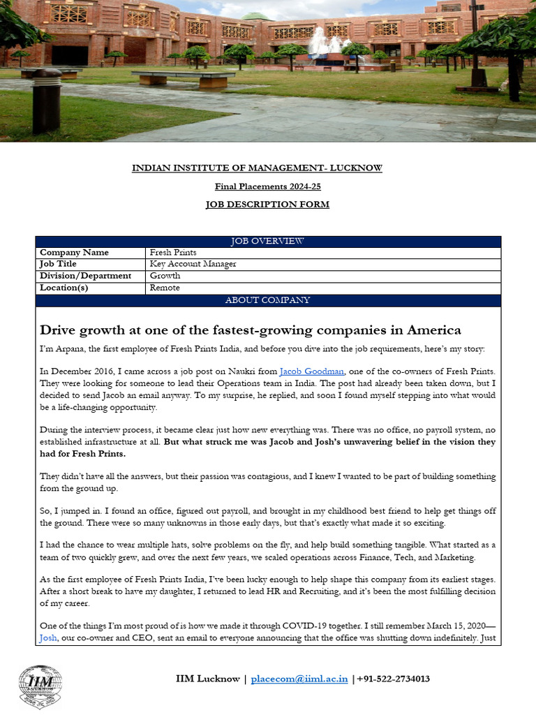 IIM LUCKNOW - Key Account Manager - JD | PDF