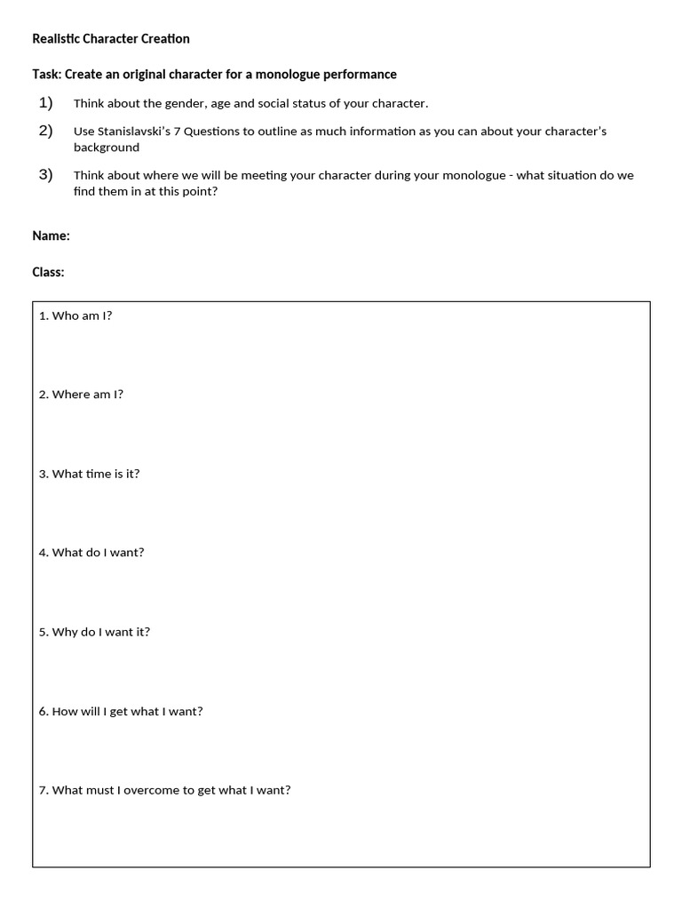 Character Creation for Monologues | PDF