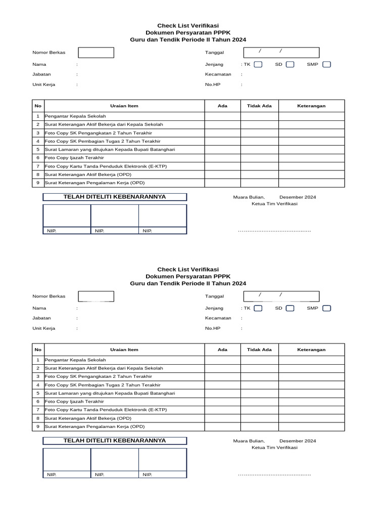 Checklist Dokumen PPPK Guru 2024 | PDF
