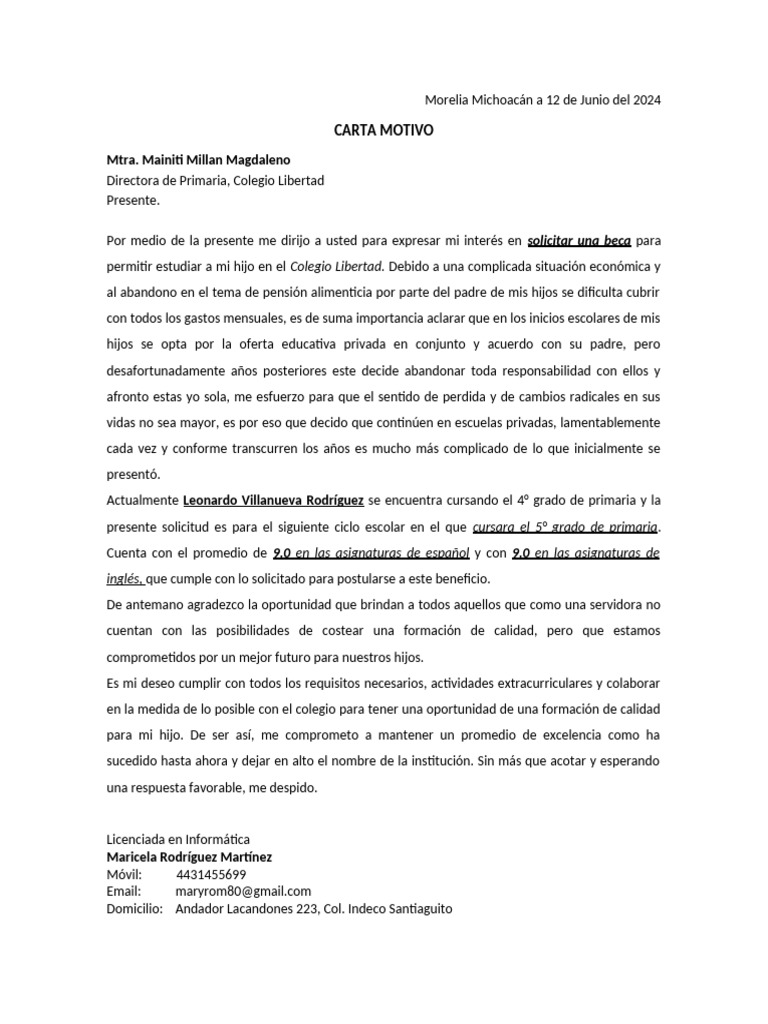 Carta motivo de Beca | PDF