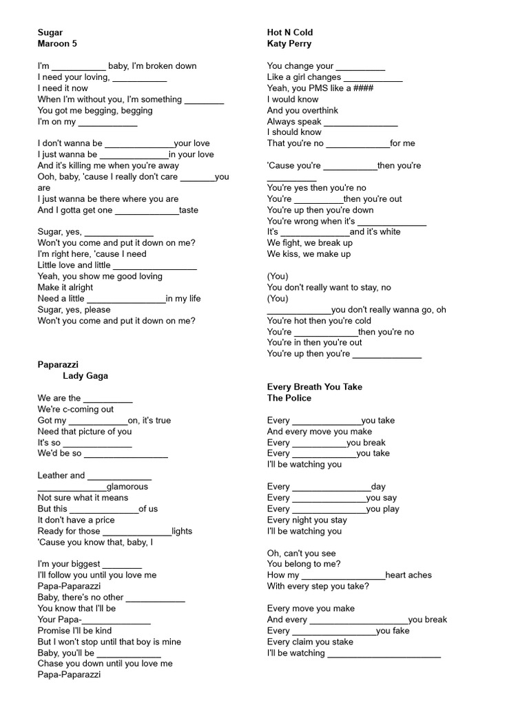 Simple Present - músicas (atividade) | PDF
