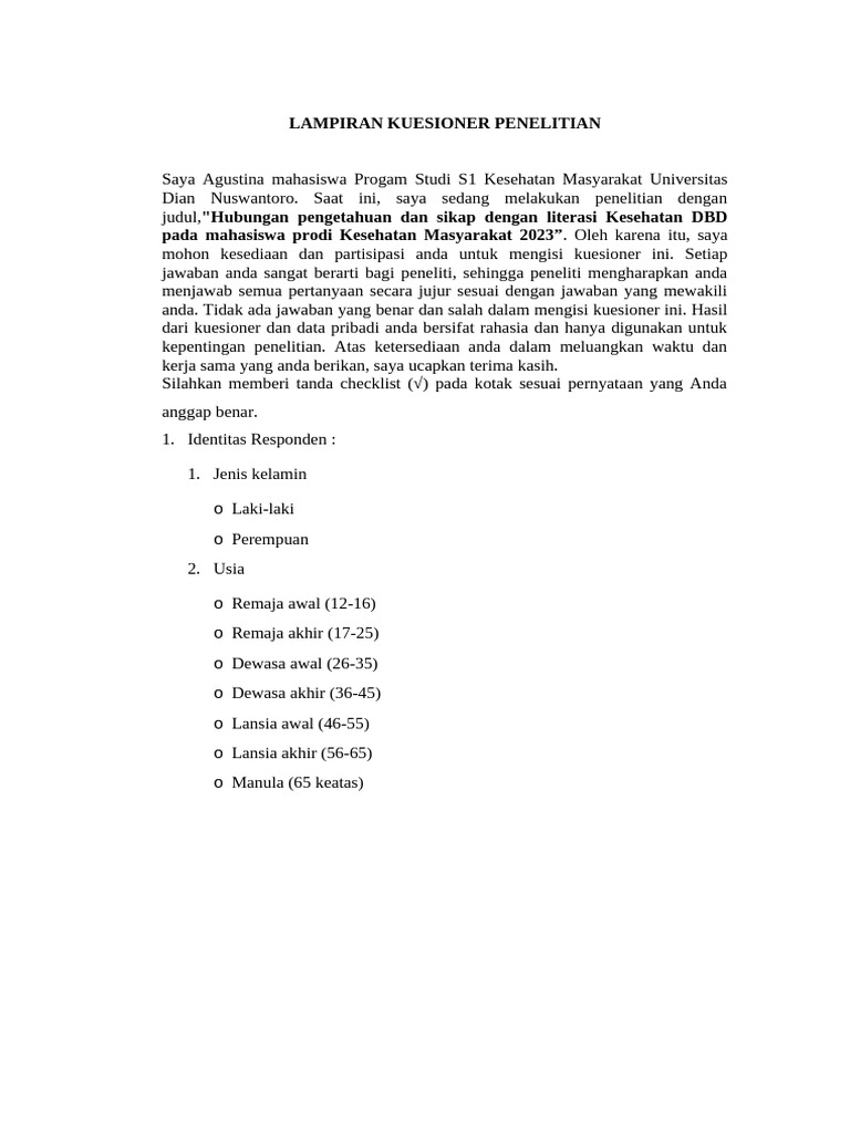 LAMPIRAN KUESIONER PENELITIAN | PDF